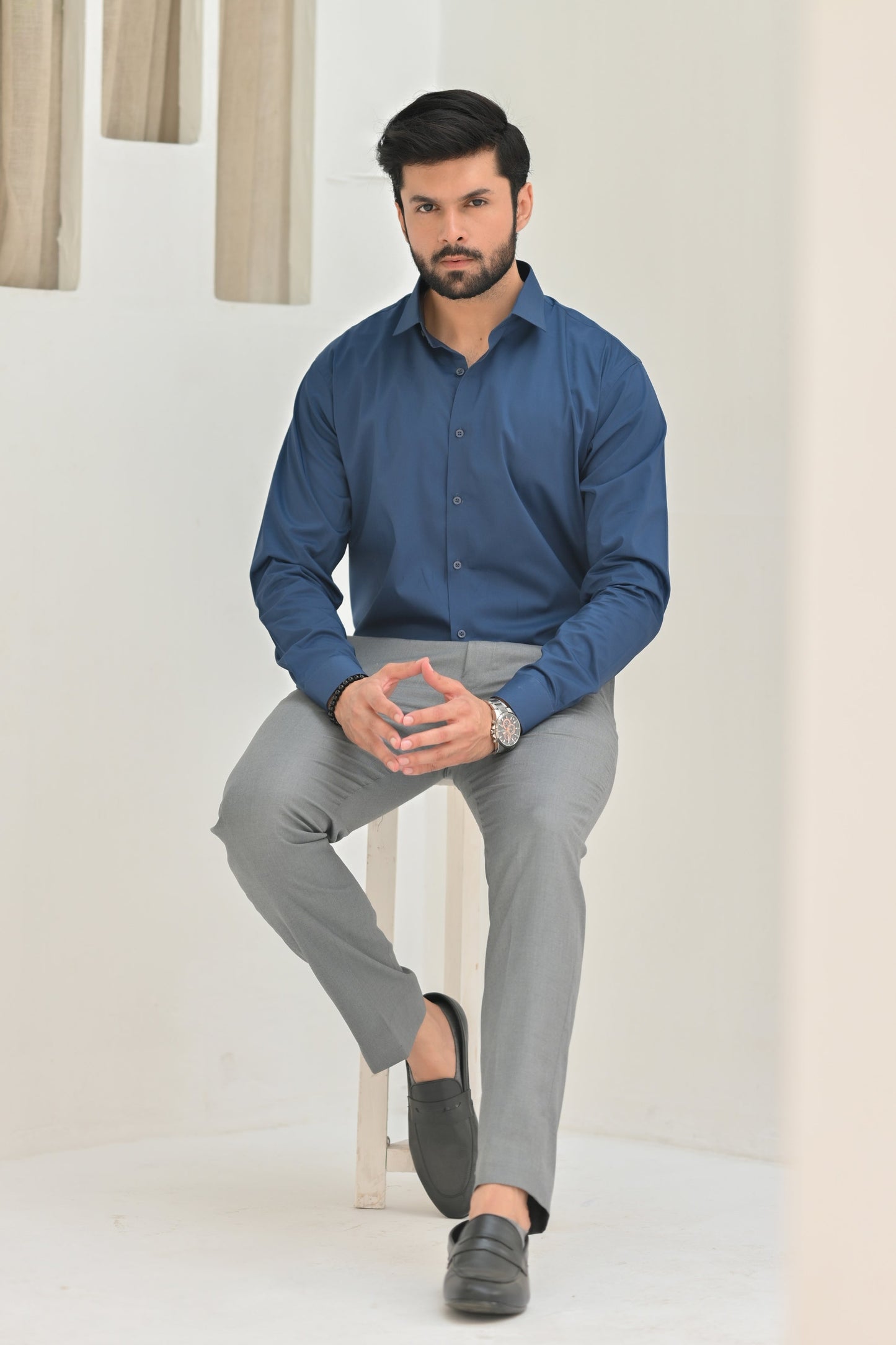 Denim Blue Plain Formal Shirt – MODAN